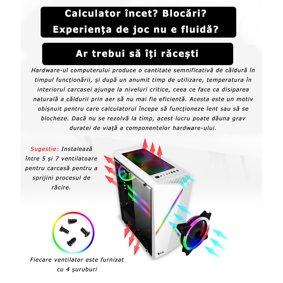 Ventilator de calculator cu iluminare LED cu doua fete de 12 cm, cu 8 ...