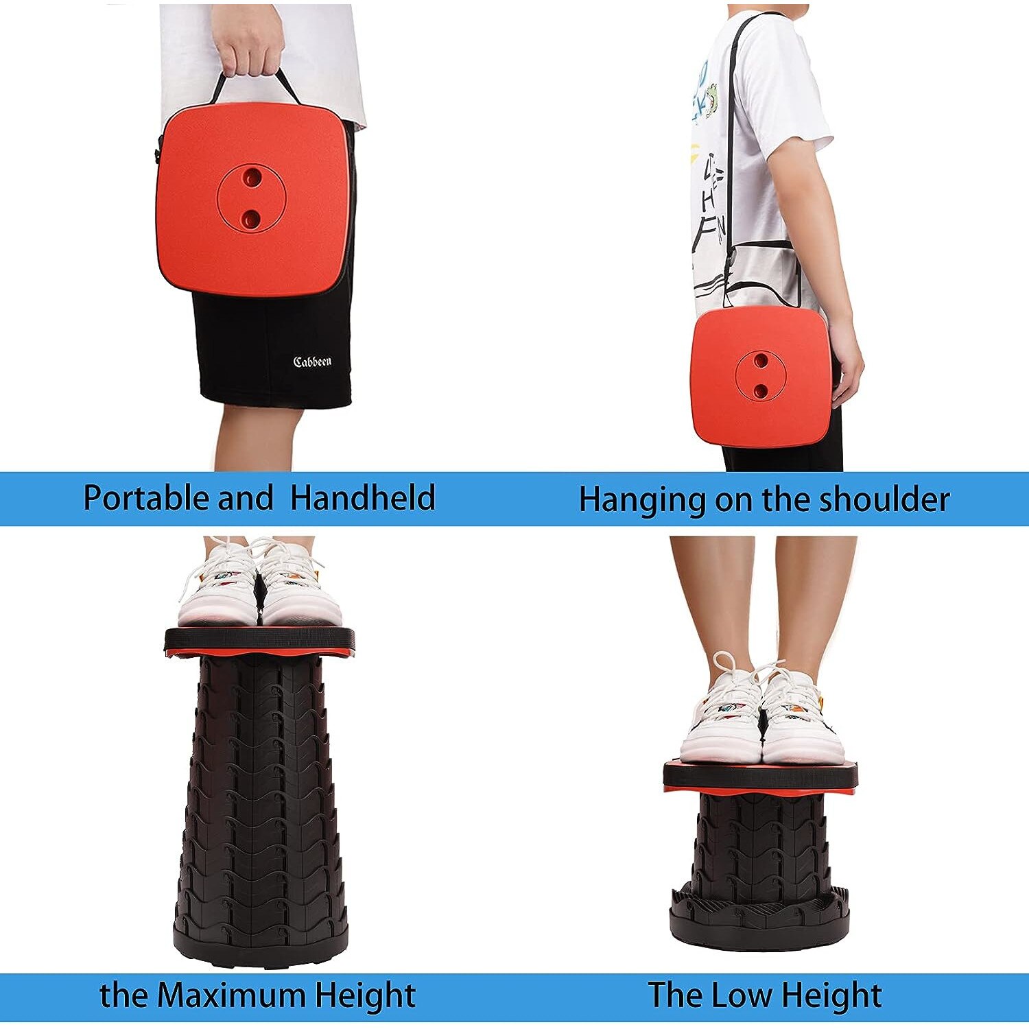 Taburet pliabil pentru camping, Mmgoqqt, Plastic, Portabil, Negru/Rosu ...