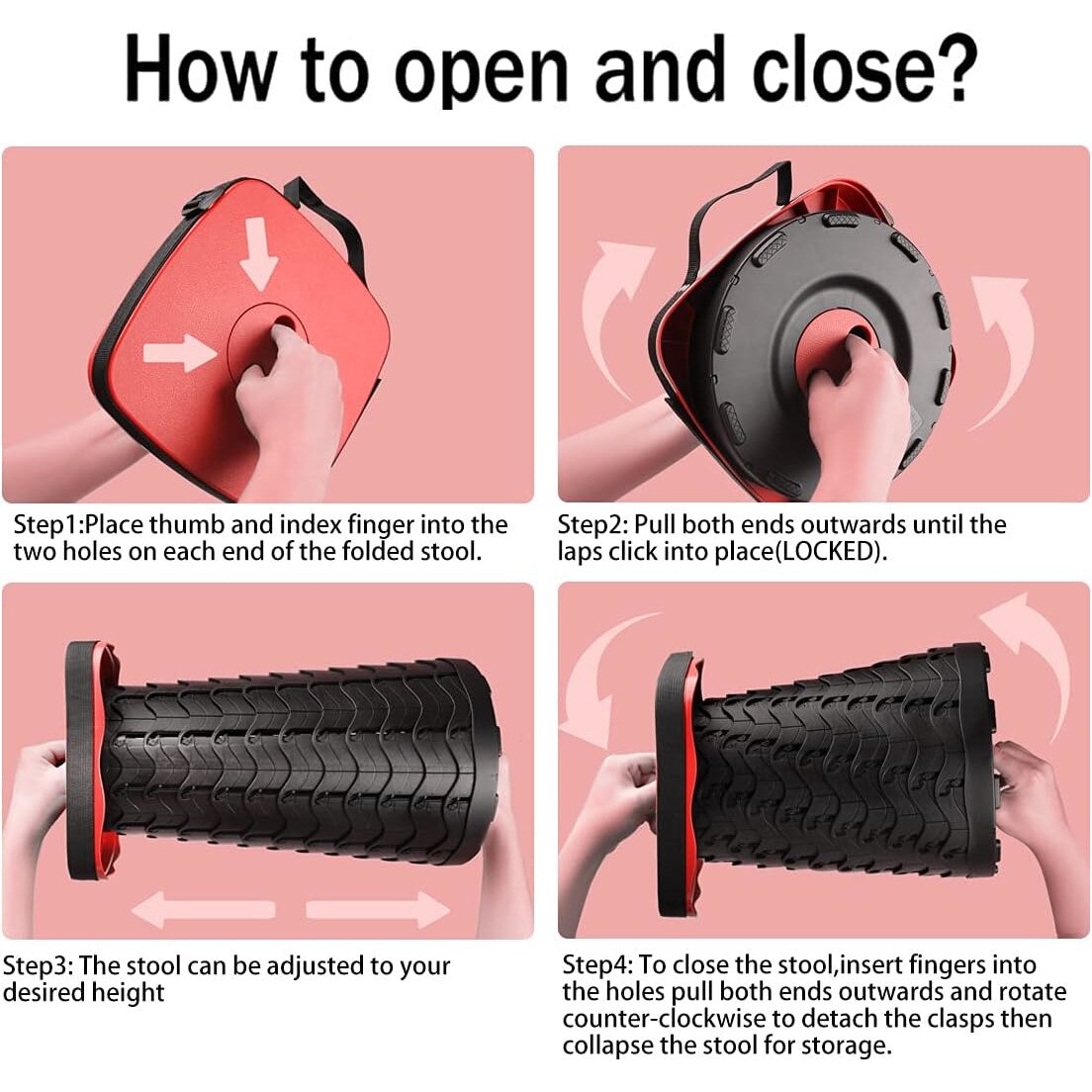 Taburet pliabil pentru camping, Mmgoqqt, Plastic, Portabil, Negru/Rosu ...