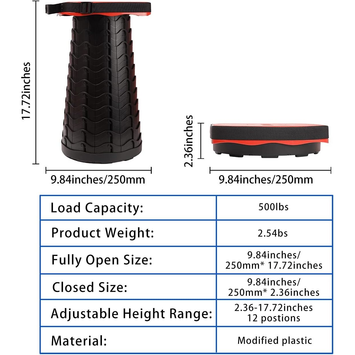 Taburet pliabil pentru camping, Mmgoqqt, Plastic, Portabil, Negru/Rosu ...