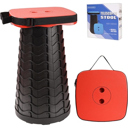 Taburet pliabil pentru camping, Mmgoqqt, Plastic, Portabil, Negru/Rosu ...