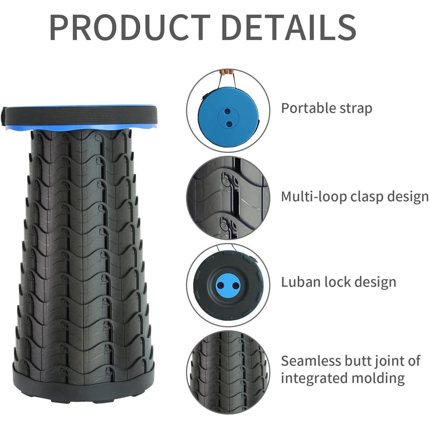 Taburet pliabil pentru camping, Mmgoqqt, Plastic, Portabil, Negru ...