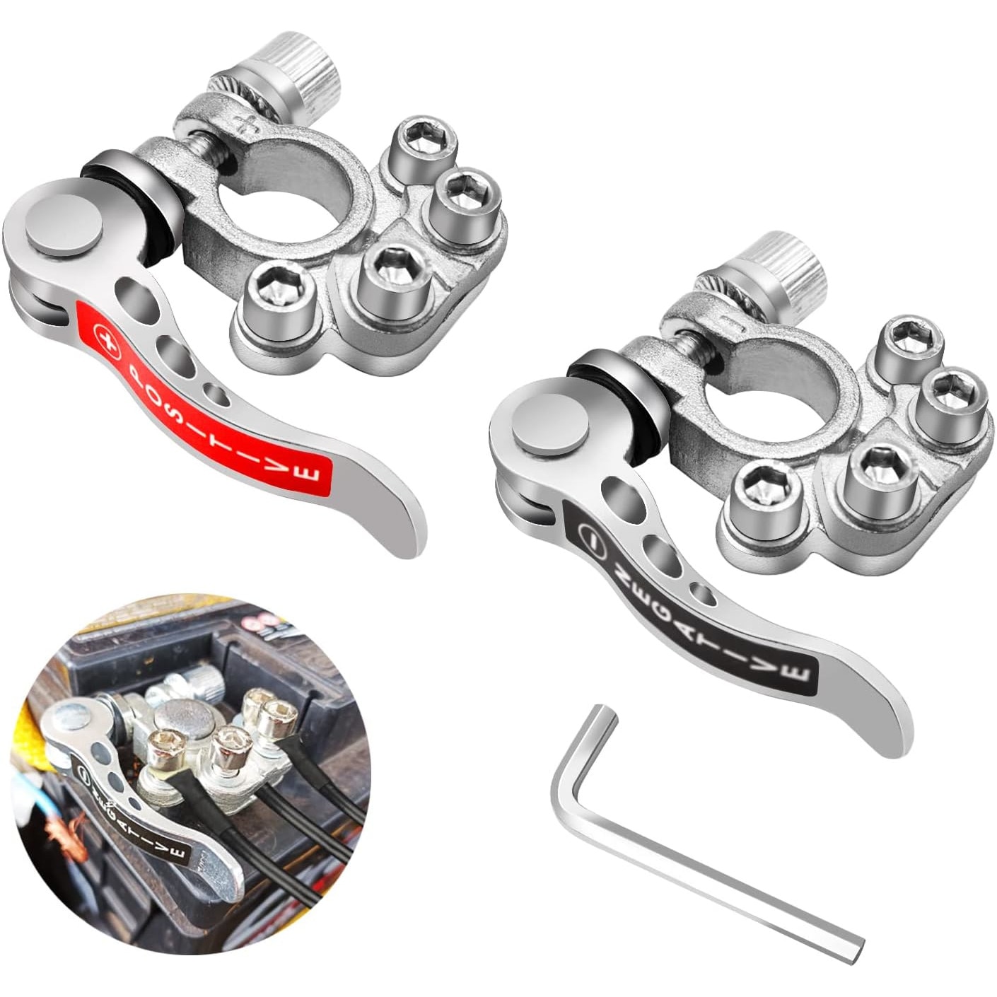 Conector terminal baterie Jormftte, set 2 bucati, cu cheie hexagonala ...