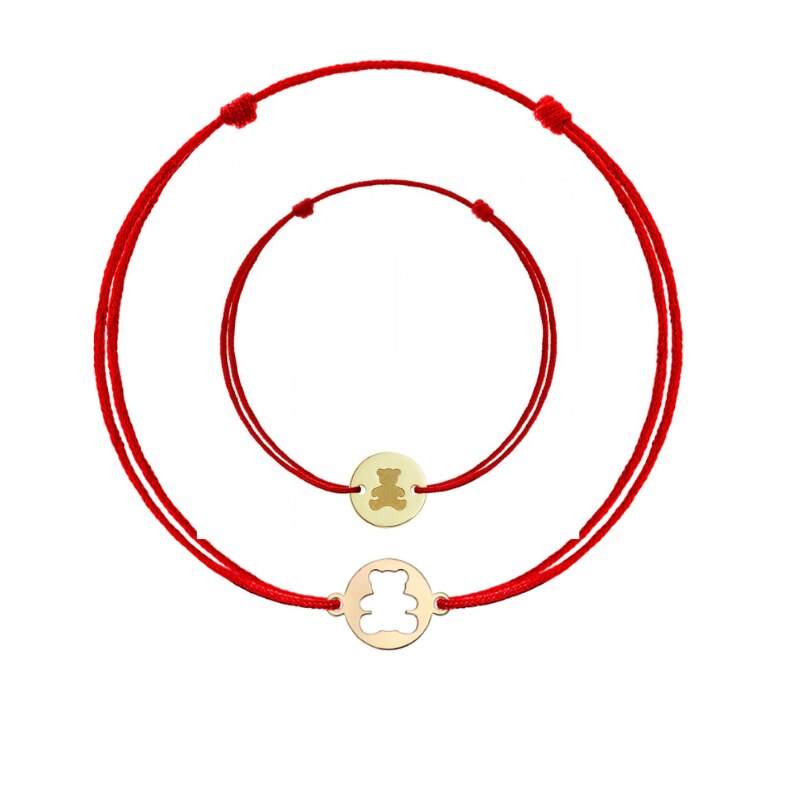 Set doua bratari din aur 14k cu snur, pandantiv banut si ursulet ...