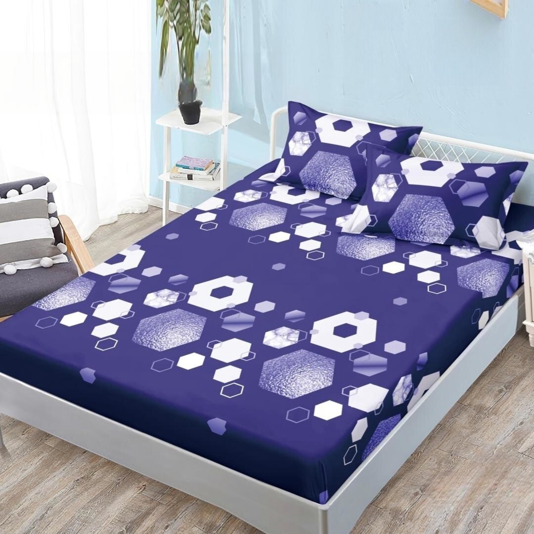 Set husa de pat dublu cu elastic si 2 fete de perna, finet, SEP-384 ...