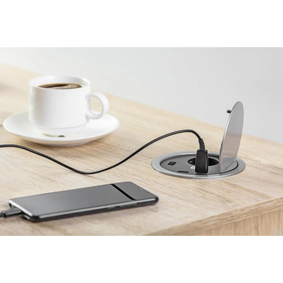 Priza rotunda Charger incastrabila in blat 1schuko + 2 usb - eMAG.ro