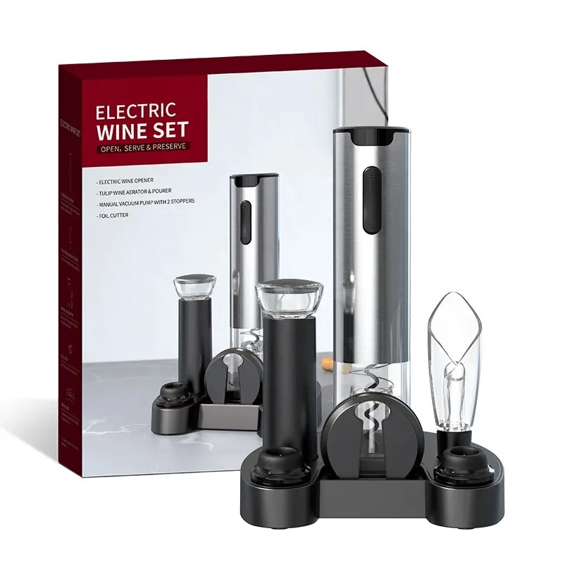 Set tirbuson electric de sticle de vin cu dop, GIMASE, 4 piese ...
