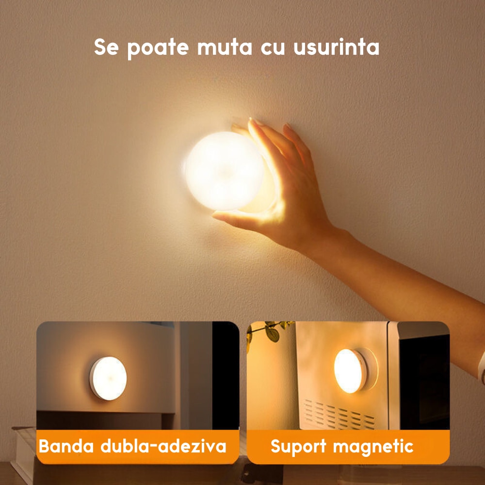 Set 4 Lampi LED 2W cu senzori de lumina / miscare, incarcare USB - eMAG.ro
