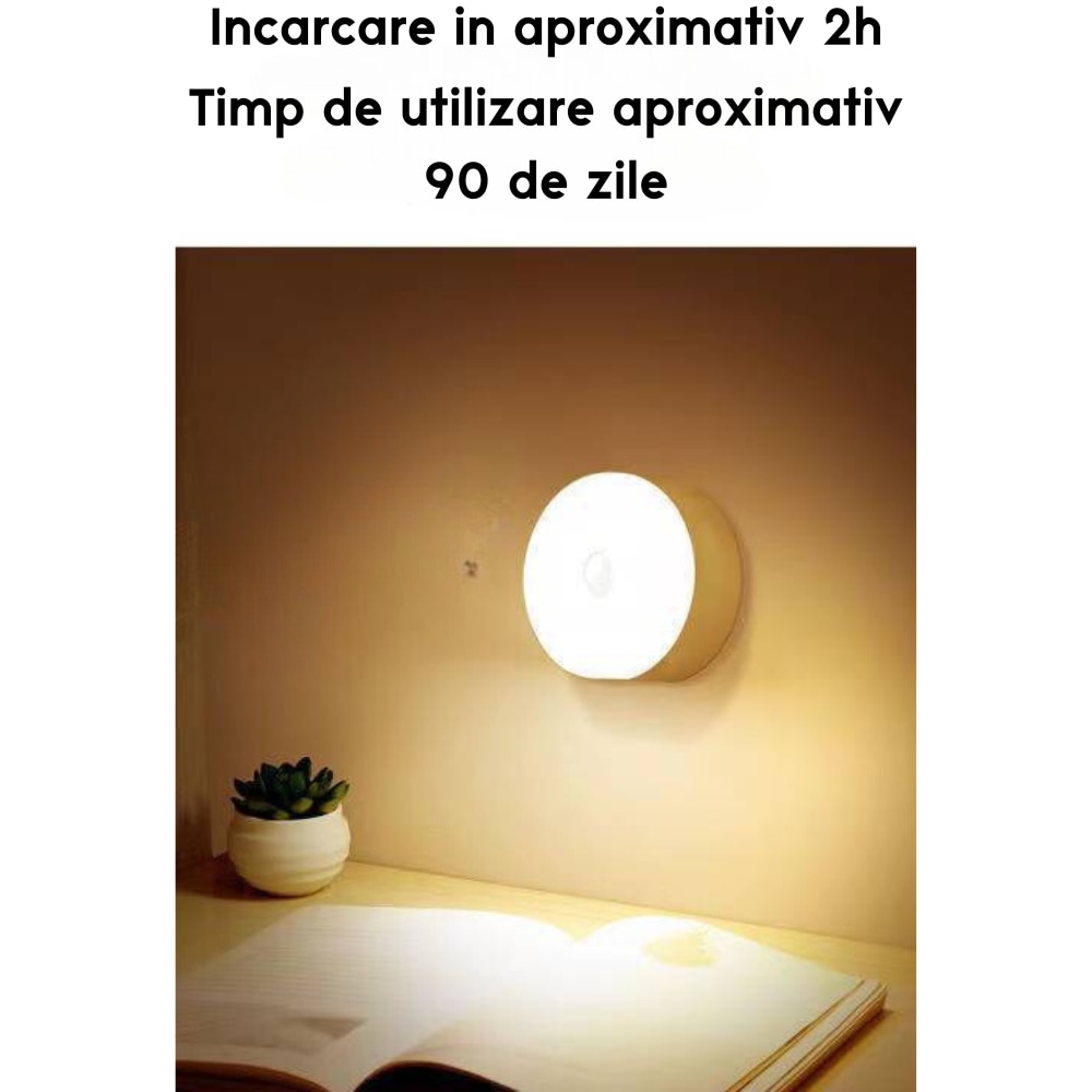 Set 4 Lampi LED 2W cu senzori de lumina / miscare, incarcare USB - eMAG.ro