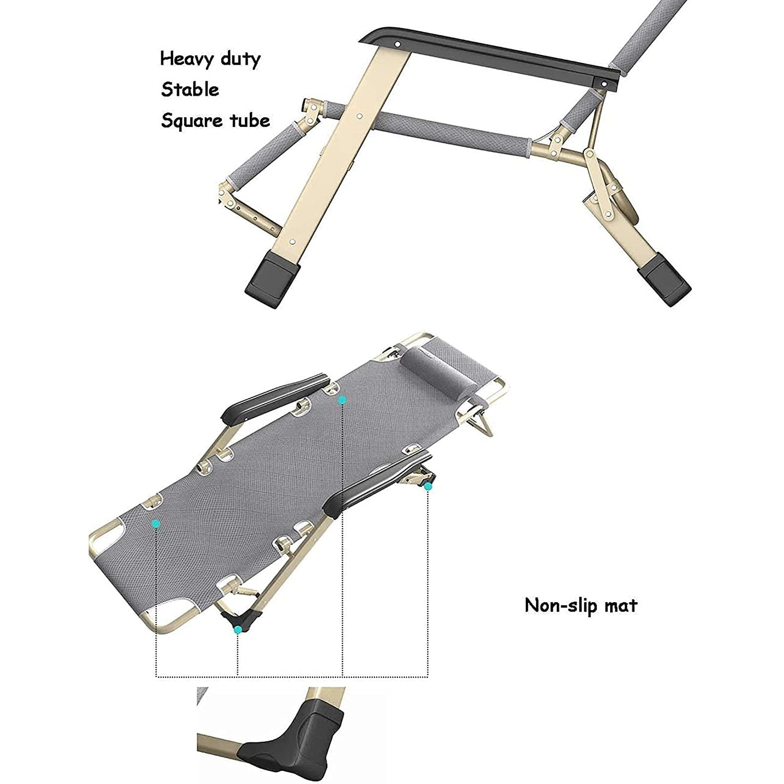Pat pliabil, WALALLA, Metal/Panza Oxford, Ajustabil, 180x60x25cm, Gri ...