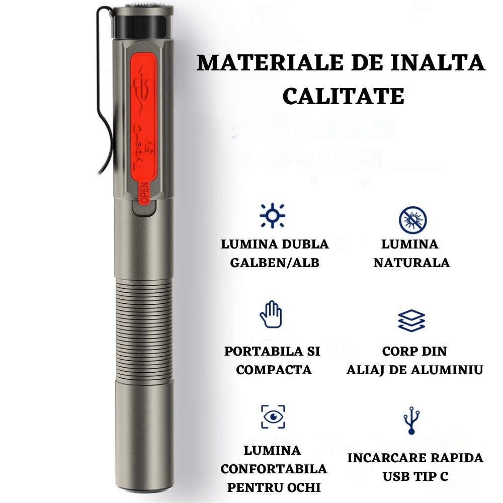 Lanterna LED KUALIBO®, Lumina Dubla Alb si Galben, Examinare Medicala ...