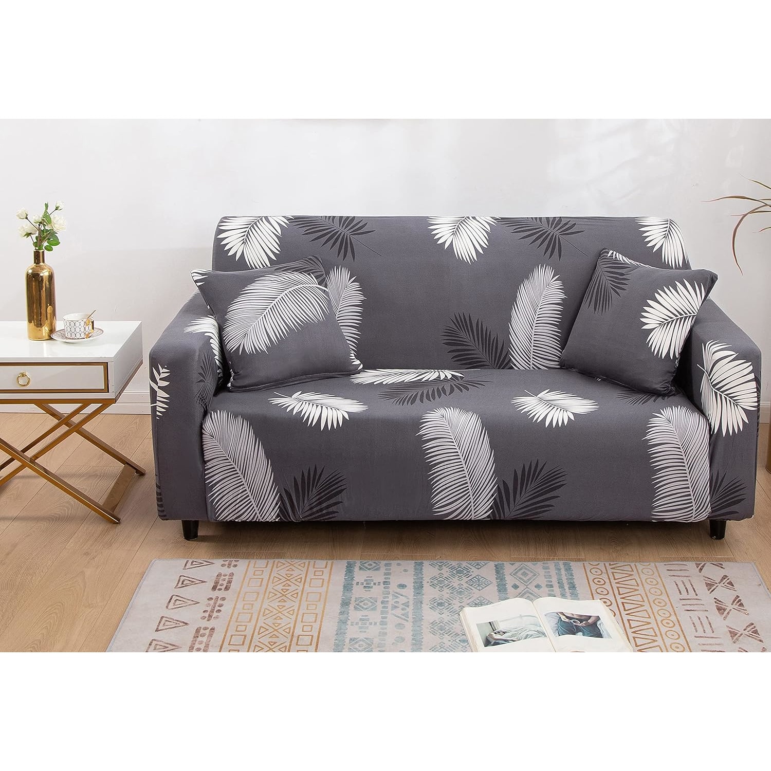 Set husa de canapea extensibila, Mmgoqqt, Poliester, 190-230 cm, Gri ...