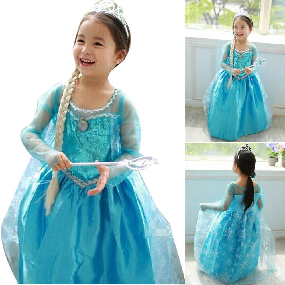 Set Costum de Petrecere pentru Fetite, Design Elsa Frozen, 120 cm ...