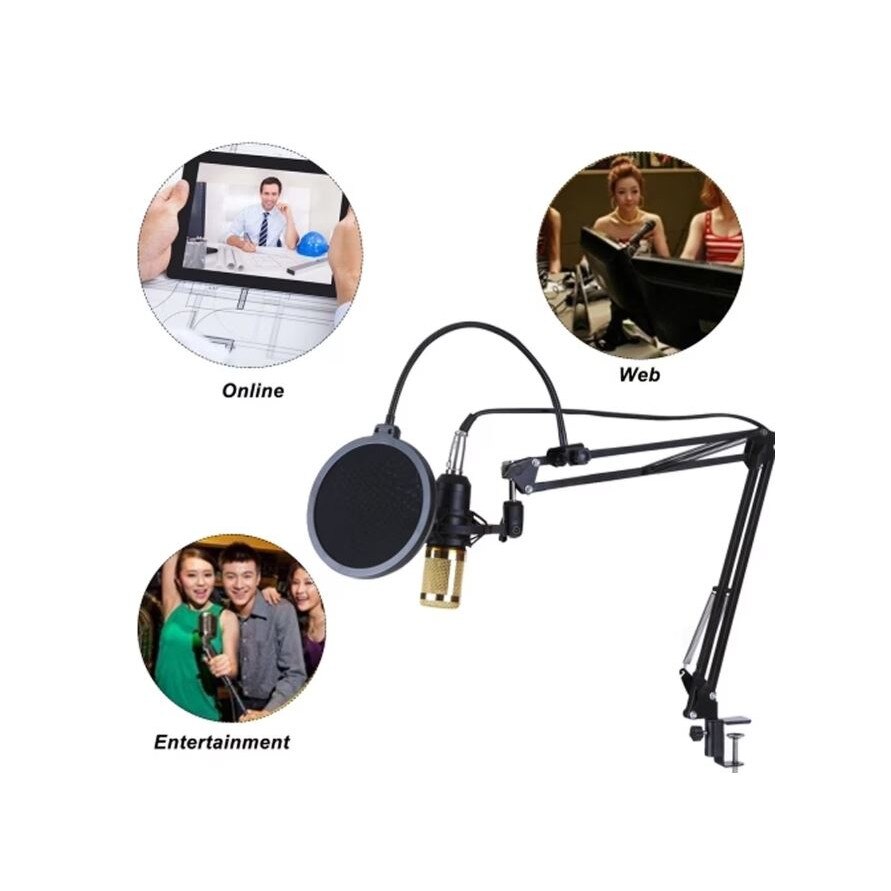 Set Microfon Condenser BM 800 Negru Si Placa De Sunet Mixer Suport ...