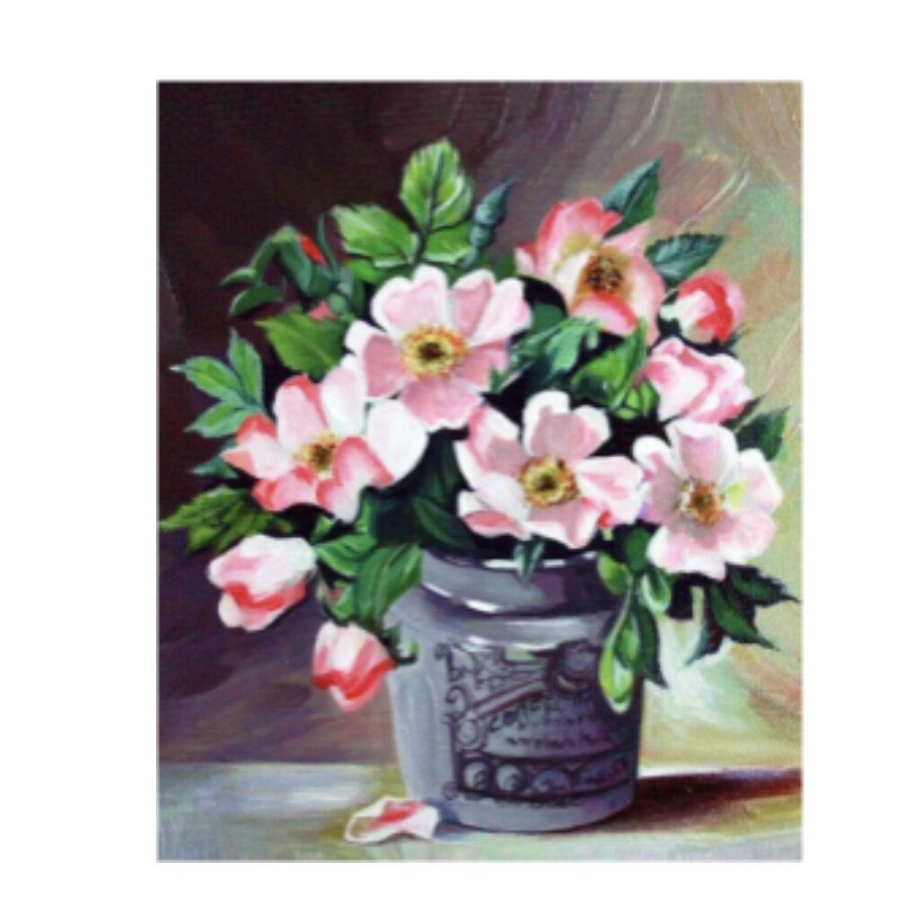 Tablou PM610 Trandafiri salbatici roz in vaza, Picteaza dupa numere, cu ...