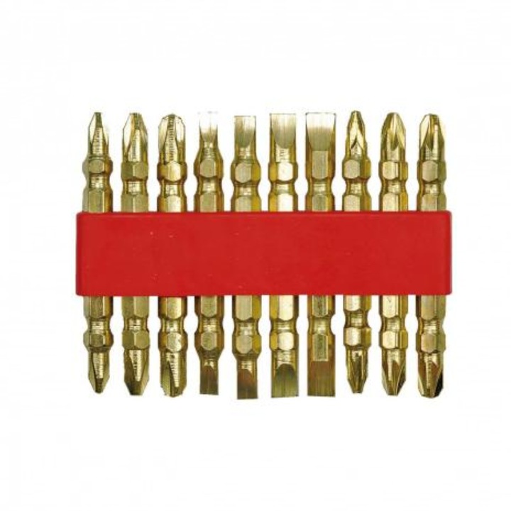 Set 10 biti cu capat dublu Vorel, prindere hexagonala 1/4", lungime 65 ...