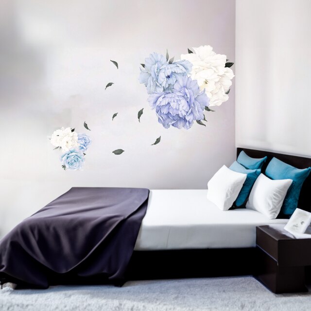 Sticker Decorativ Autoadeziv CCmax cu Bujori, Albastru si Alb, 850x595 ...