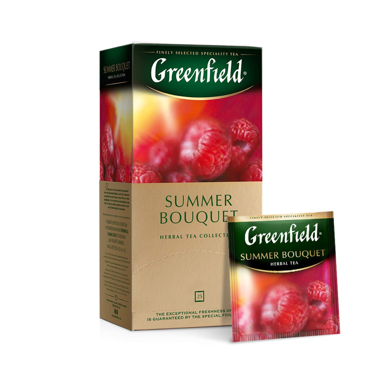 Ceai de plante Greenfield Summer Bouquet, 25 pliculete x 2 g, cu aroma de zmeura, hibiscus, mere ...