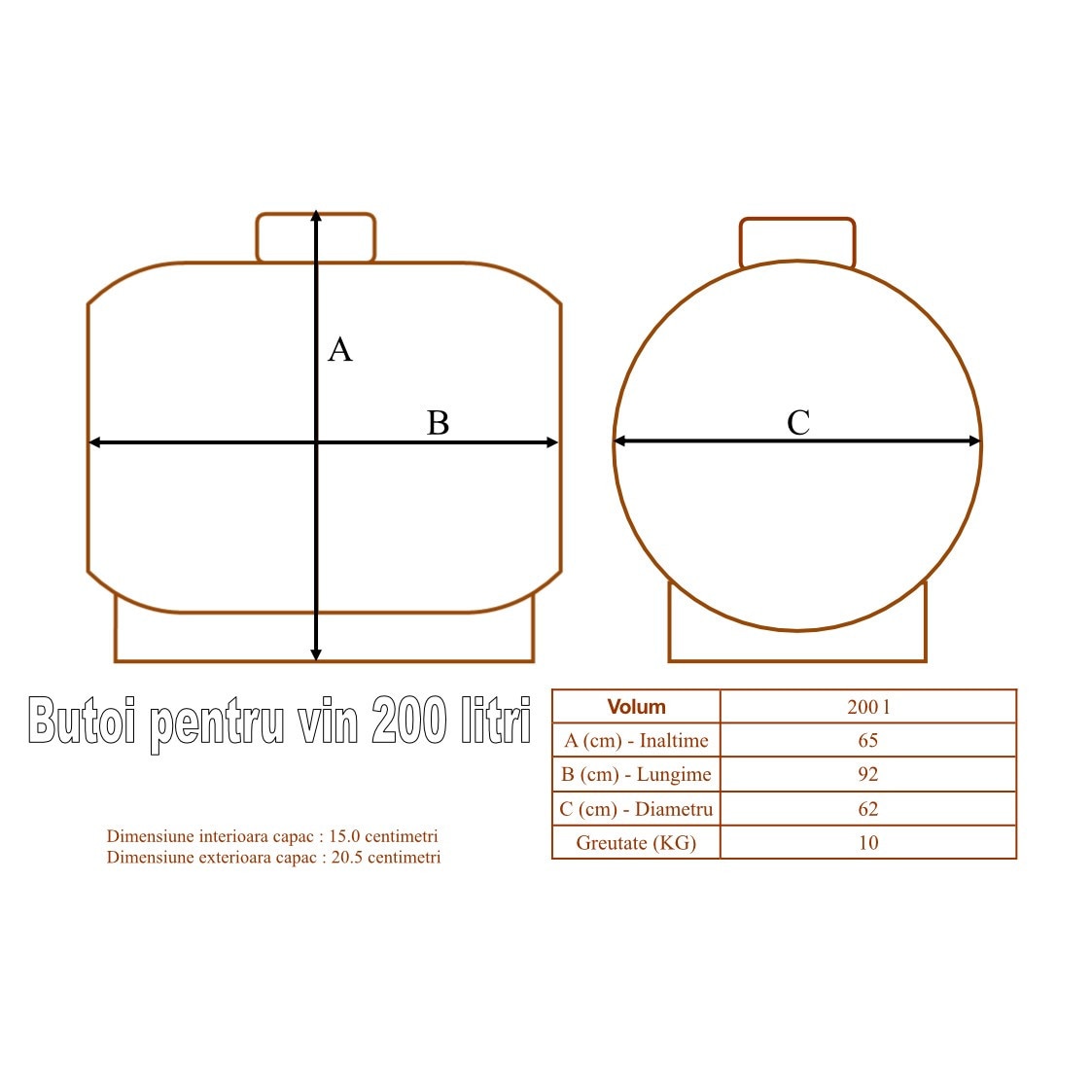 Butoi MagStar plastic alimentar, pentru vin, cu capac, 200 litri, maro ...