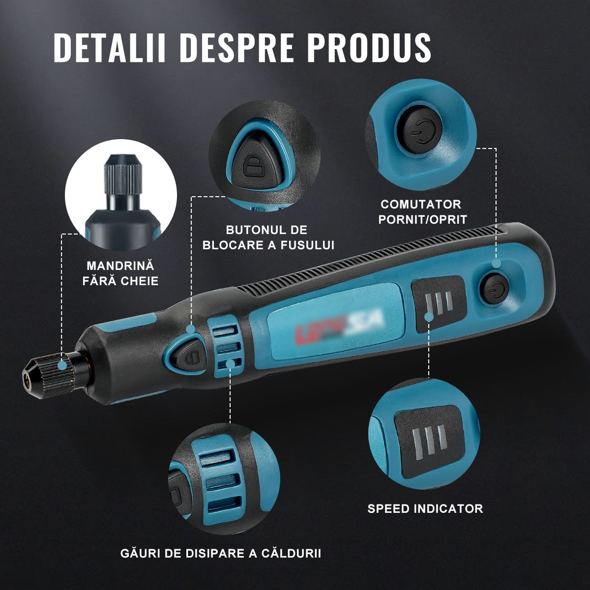 Polizor drept pe acumulator, XinXu, Set Mini freza electrica cu 48 ...