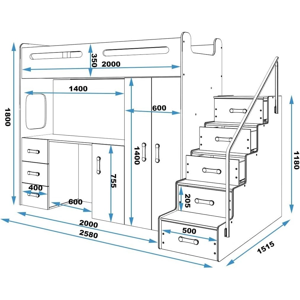 Mobilier camera copii cu pat supraetajat LovelyCouture MAX 4 200x80x9cm ...