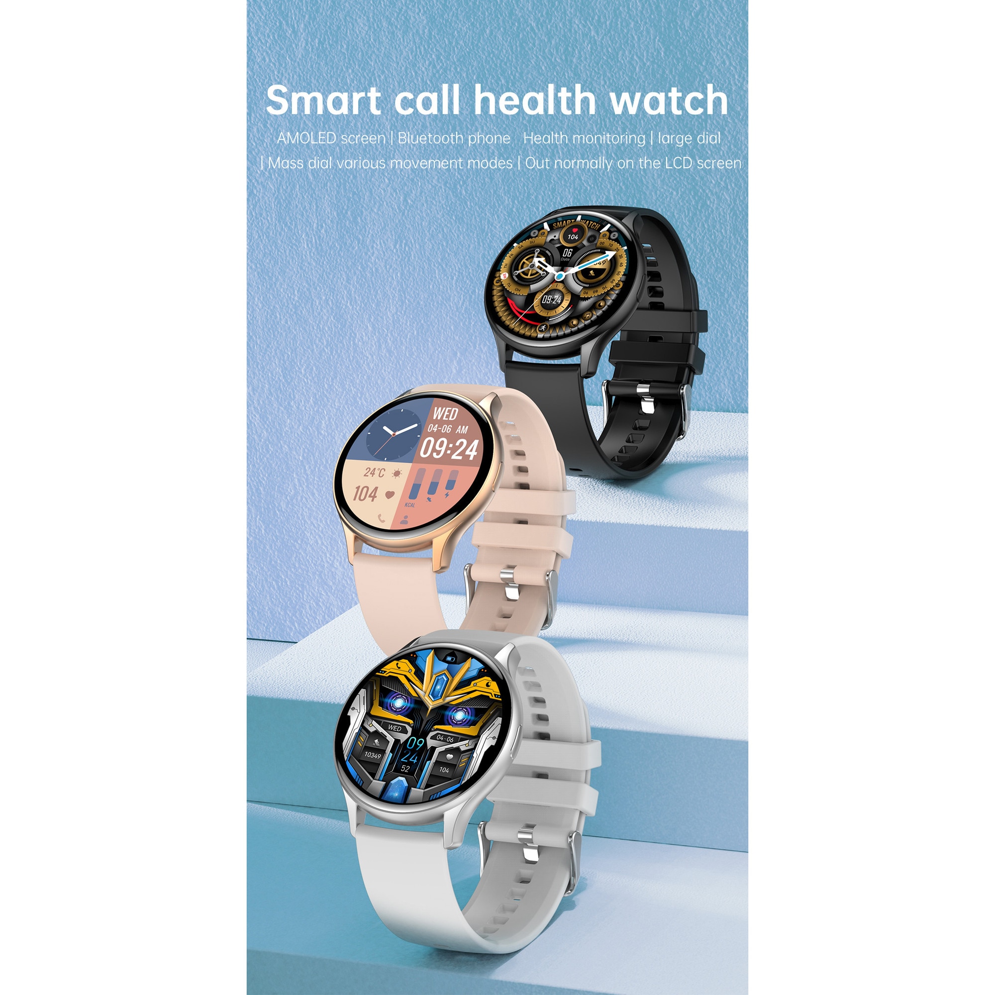 Ceas smartwatch roz, rotund, waterproof, full touch screen, ecran 1.45 ...
