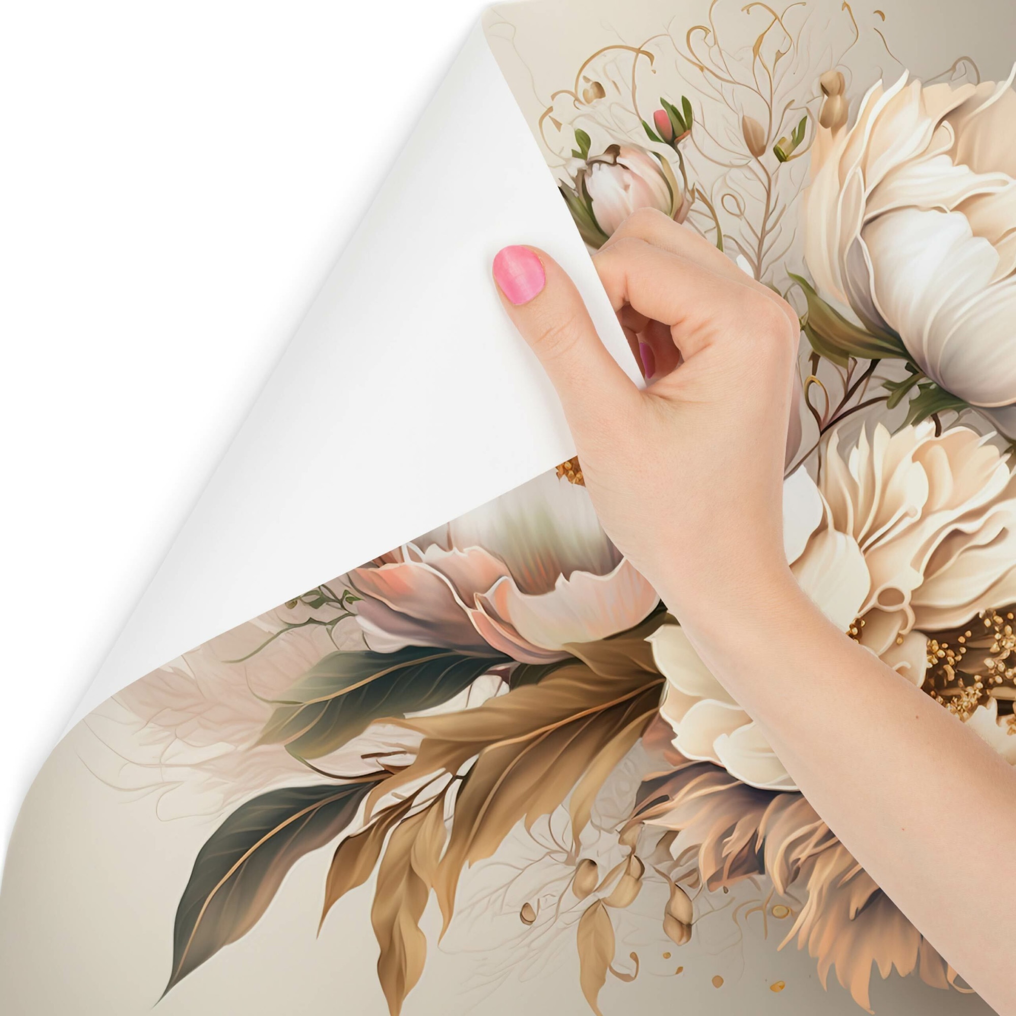 Fototapet flori pastelate inflorite, bujori, frunze verzi, design ...