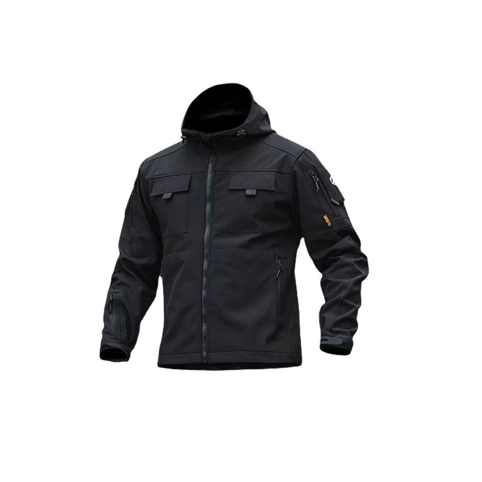 Jacheta Softshell imblanita cu buzunare in fata, impermeabila, Negru, L ...