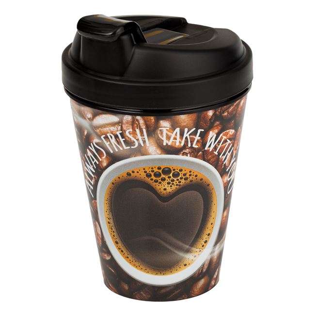 Pahar de cafea, din plastic, imprimeu ceasca de cafea, cu capac, 400ml ...