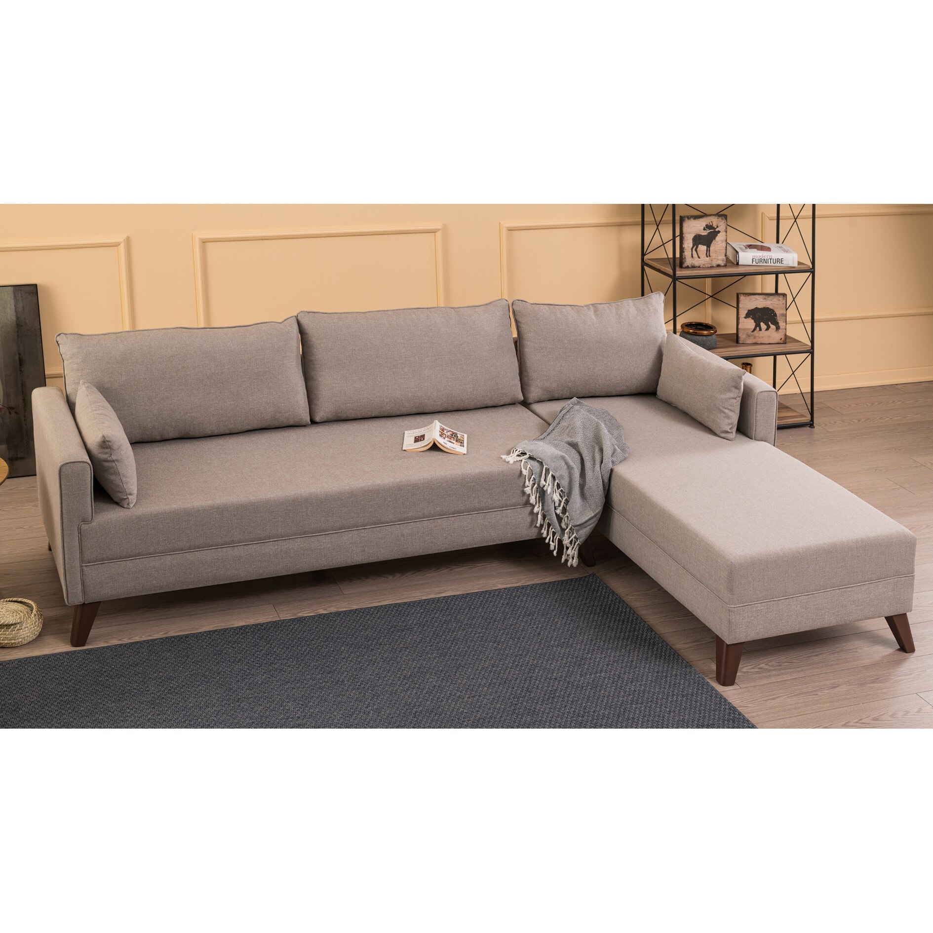 Coltar, Bella Corner Sofa, Dreapta, Crem, 275 x 165 x 85 cm - eMAG.ro