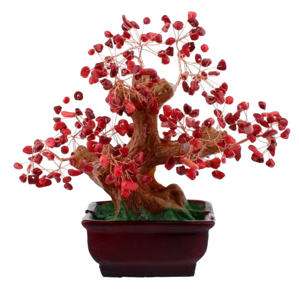 Copac Feng Shui coral, 240 pietre coral rosu aprins in suport din ...