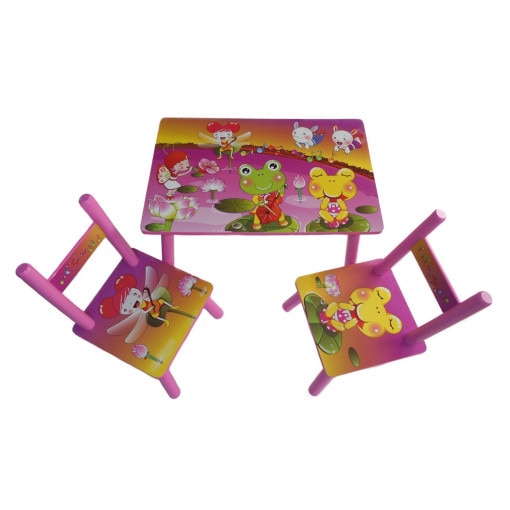 Set masuta cu doua scaune pentru copii, din MDF, roz, 59x39x40 cm - eMAG.ro