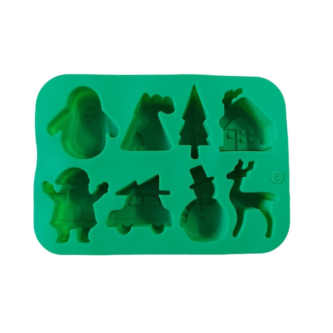 Forma silicon pentru prajituri, Tema Craciun, 8 cavitati, Verde, 20 cm ...