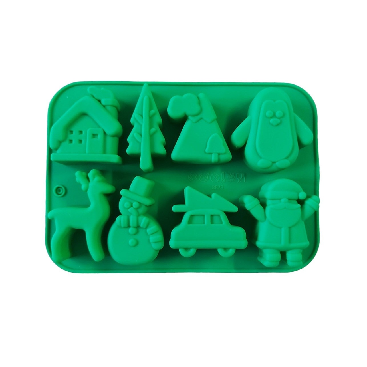 Forma silicon pentru prajituri, Tema Craciun, 8 cavitati, Verde, 20 cm ...