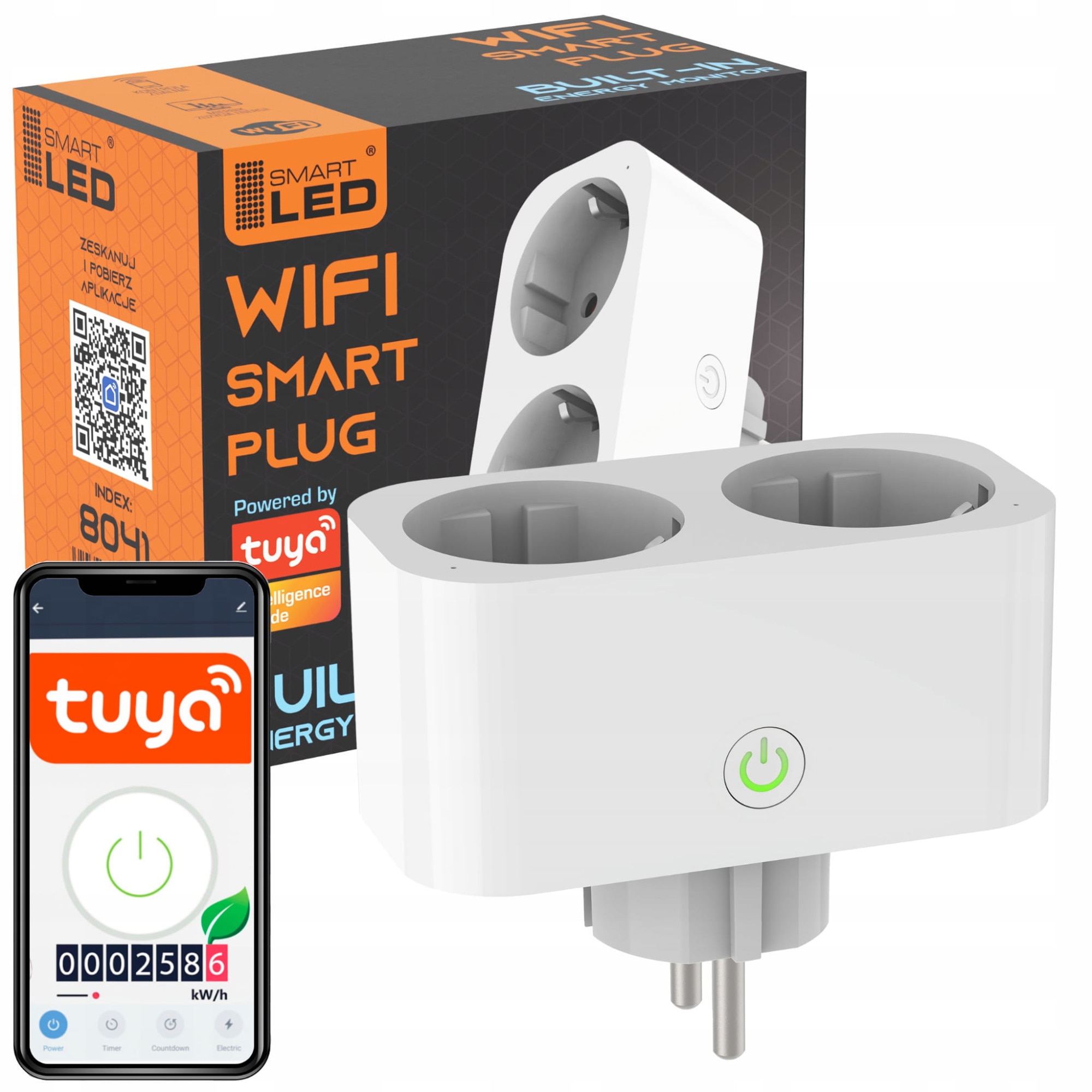 Priza Smart WiFi SmartLED, 2x230 V, 3680W, Alb - eMAG.ro