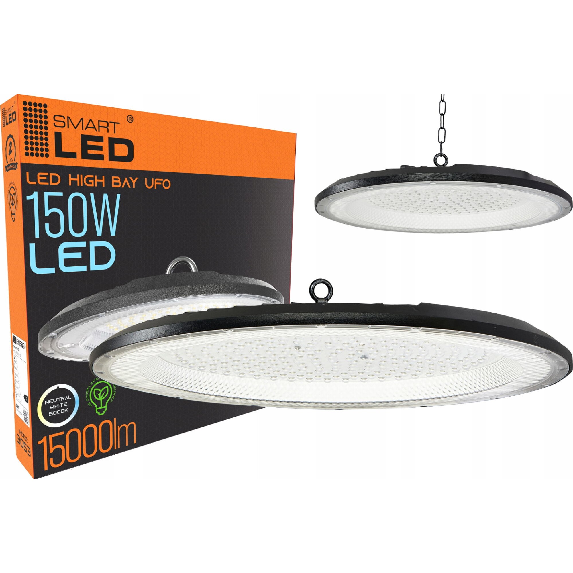 Lampa cu halogen industriala LED, Smart LED, UFO, 200W, 20000lm, Negru ...