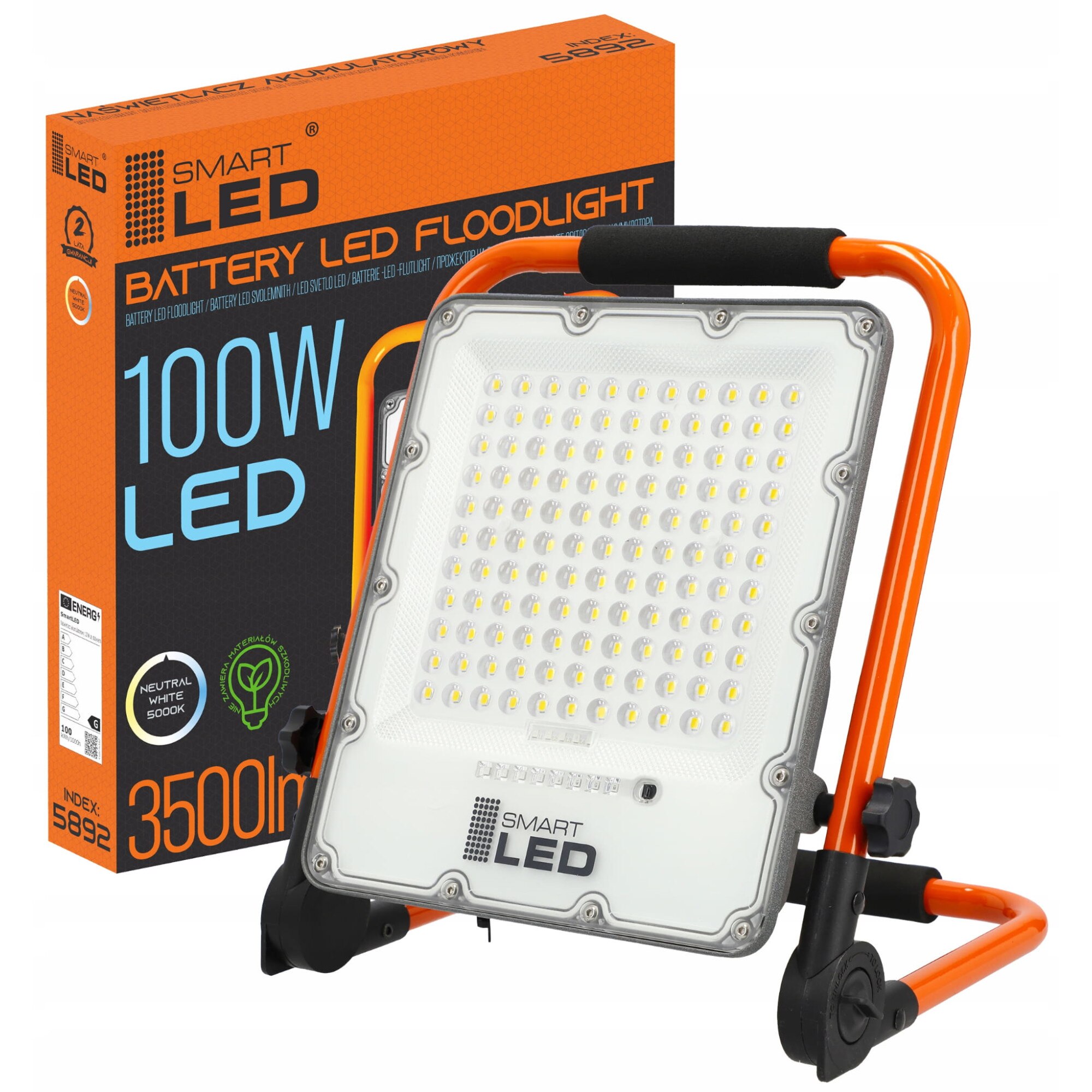 Proiector LED de constructie, SmartLED, 100W, IP65, Cu baterii halogen ...