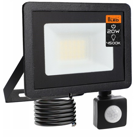 Proiector LED, 20W, lumina neutra, 4000K, 90lm/W, exterior, senzor de ...