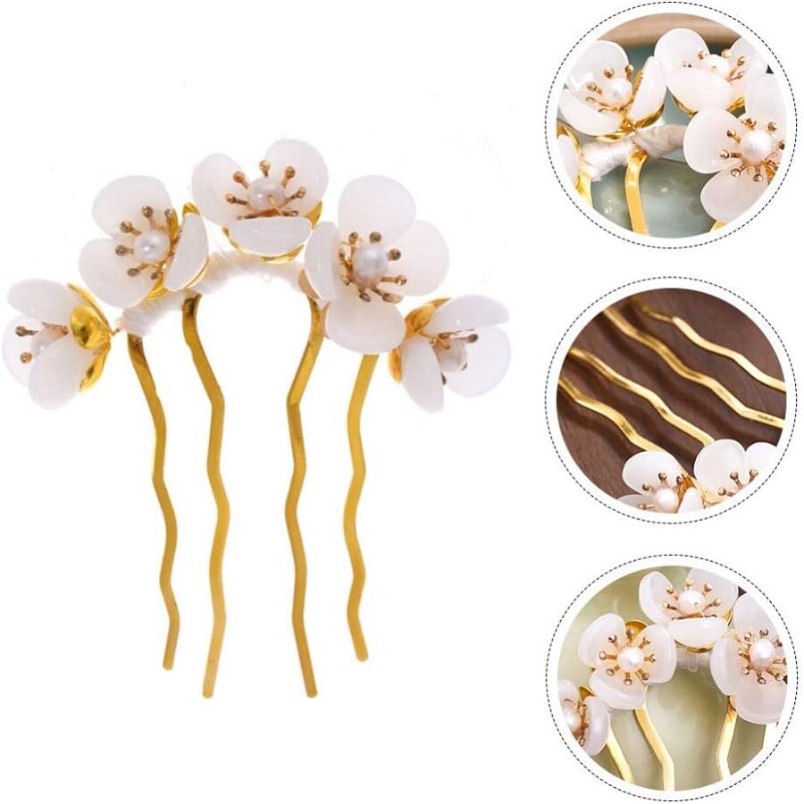 Agrafa de par, Sunmostar, Metal, 8.5 x 9cm, Auriu/Alb - eMAG.ro