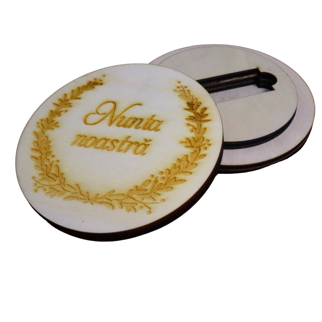 Cutie Stick, Nunta, Rotund, Lemn Natur, 12,5 cm, EVECSNB006 - eMAG.ro