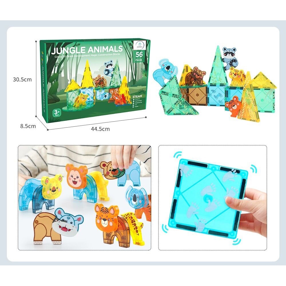 Giftry interaktív mágneses építőelem készlet, dzsungel állat, 3D, STEM ...