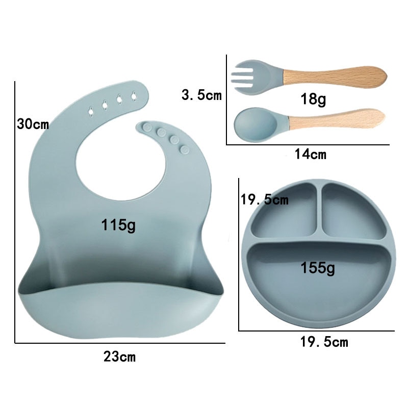 Set hranire bebelusi si copii, pentru diversificare din silicon BPA free, 6+ luni, farfurie, bol ...