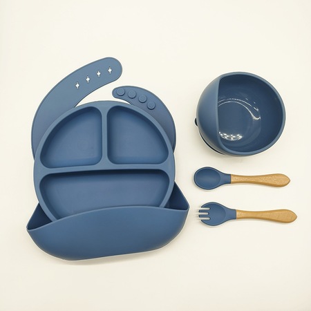 Set hranire bebelusi si copii, pentru diversificare din silicon BPA free, 6+ luni, farfurie, bol ...