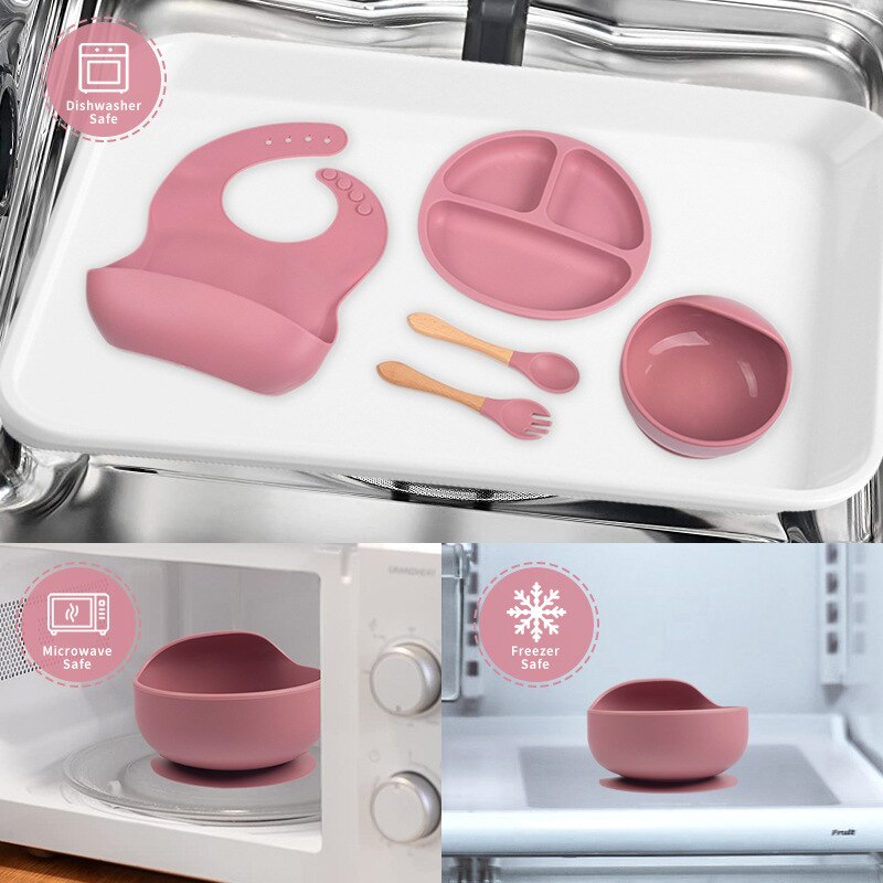Set hranire bebelusi si copii, pentru diversificare din silicon BPA free, 6+ luni, farfurie, bol ...