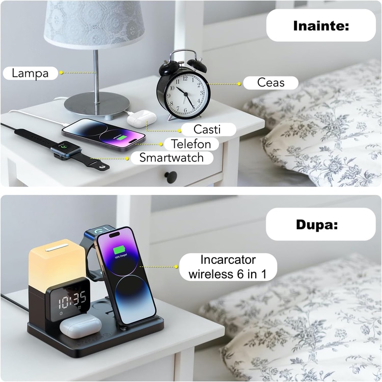 Incarcator Wireless Multifunctional 6 in 1 Merkie®, Statie de Incarcare ...