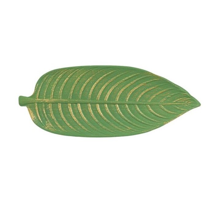 Platou decorativ, forma de frunza, Lemn, Verde, 45x18x2.5 cm - eMAG.ro