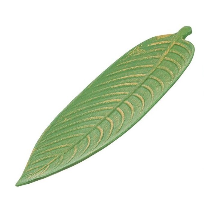 Platou decorativ, forma de frunza, Lemn, Verde, 45x18x2.5 cm - eMAG.ro