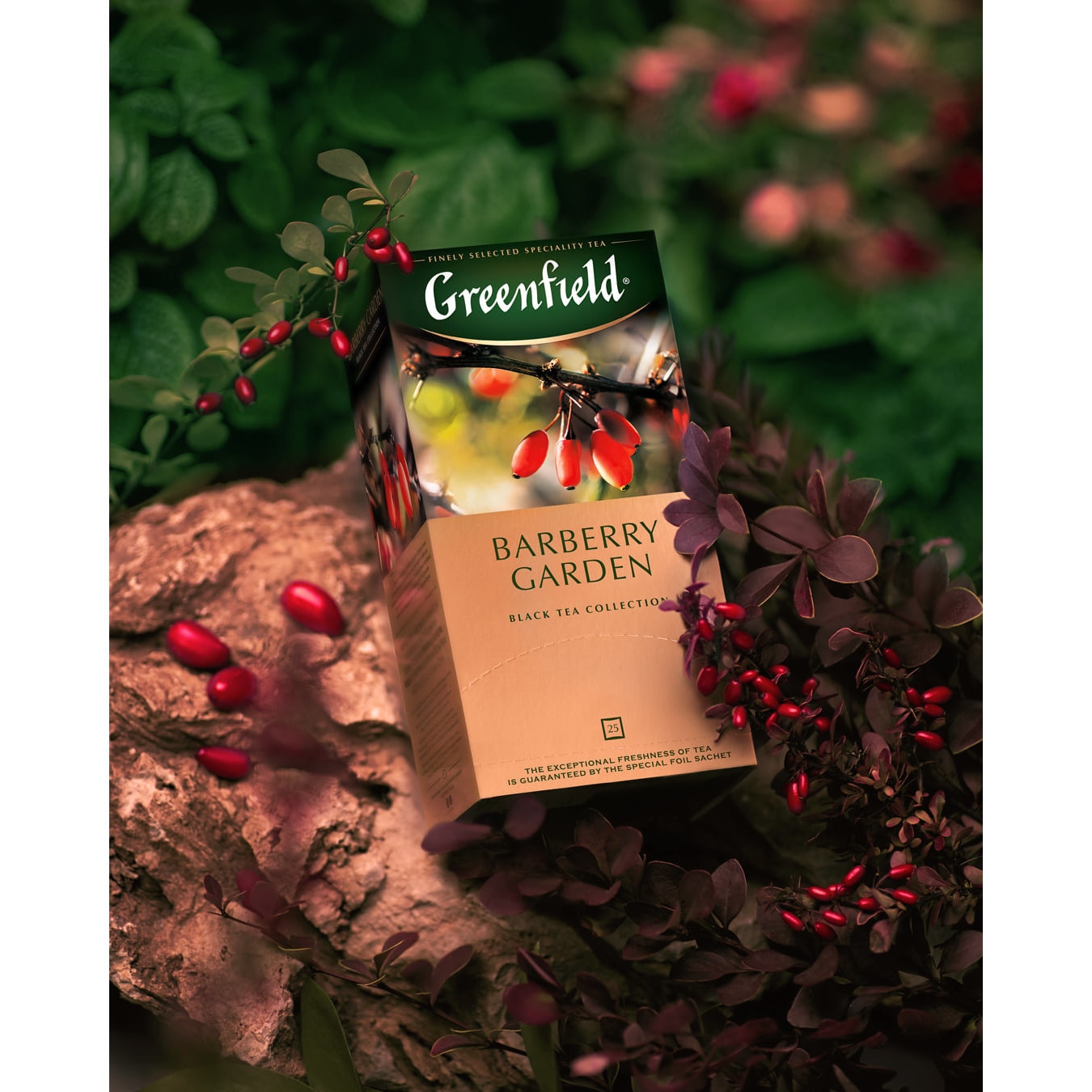Черен чай Greenfield Barberry Garden, 25 пакетчета*2 гр., със сладко ...