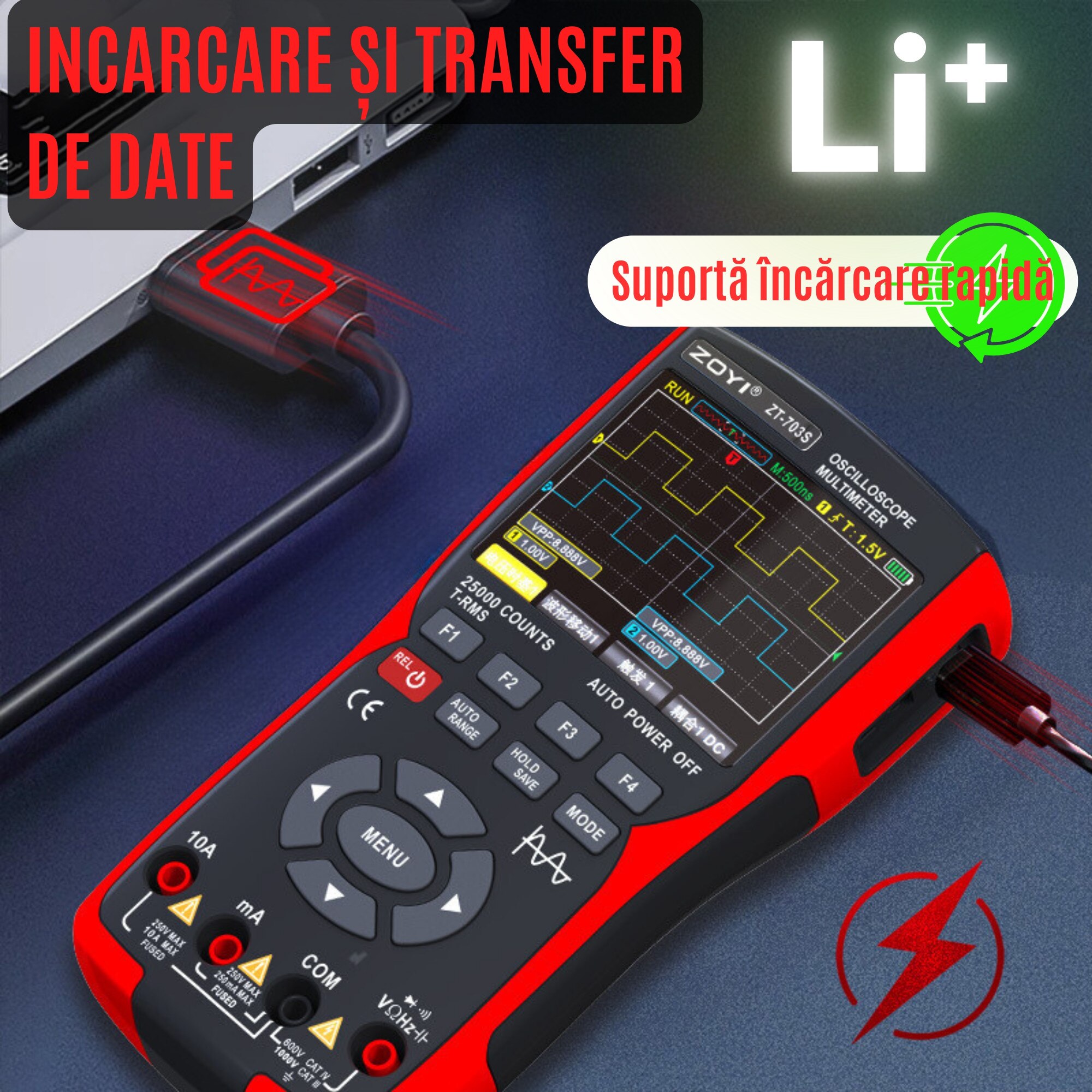 Osciloscop Multimetru digital inteligent, Portabil, Reincarcabil ...