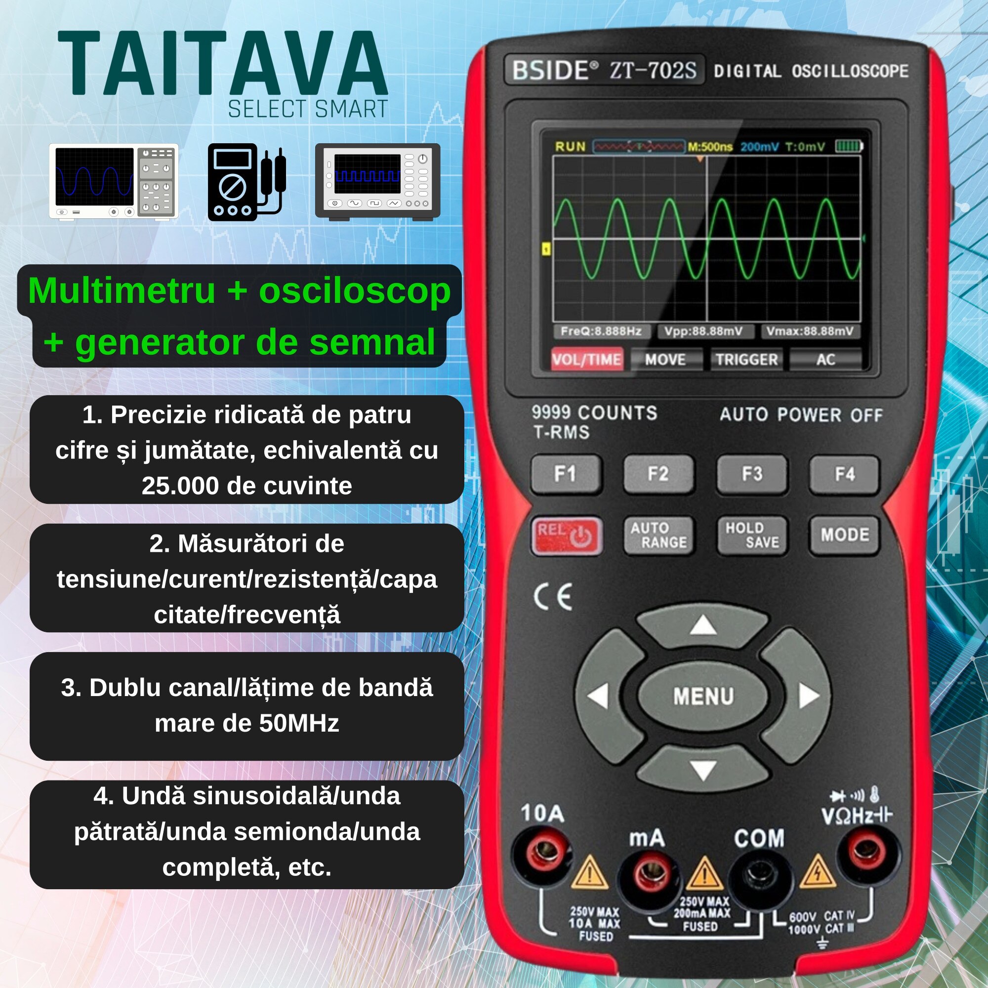 Osciloscop Multimetru digital inteligent, Portabil, Reincarcabil ...
